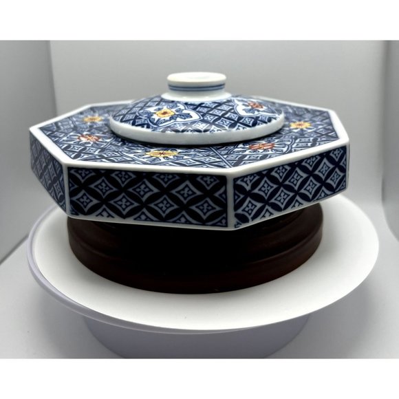 Japanese | Kitchen | Vintage Japanese Food Warmer Blue Porcelain Geo ...